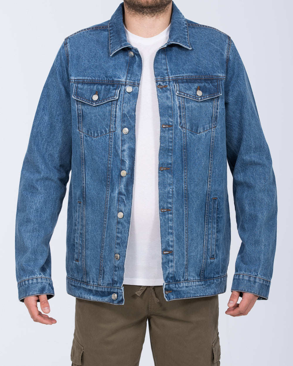 2t Tall Mens Extra Long Button Up Denim Jacket (mid wash) | Tall Mens ...