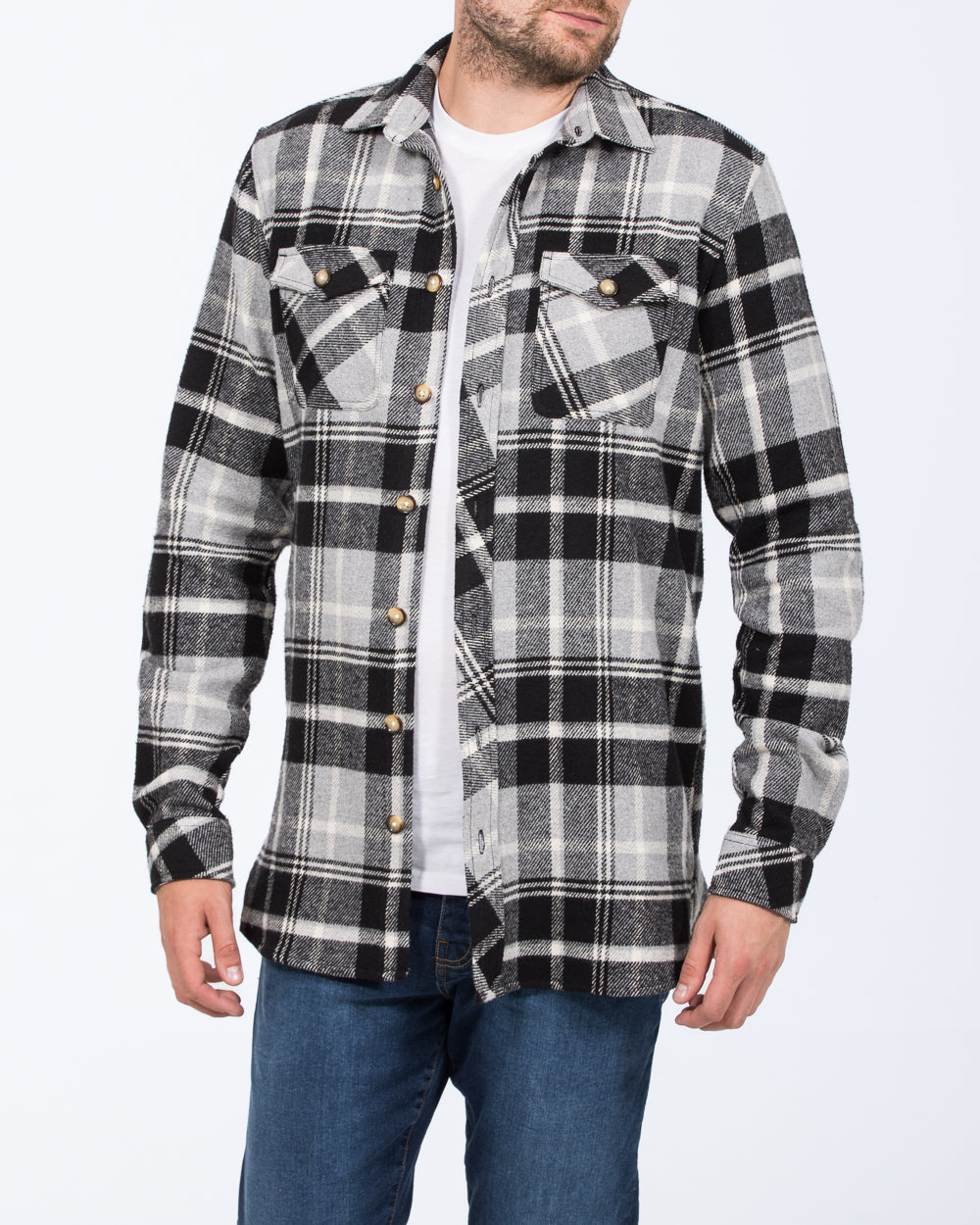 2t Caleb Tall Mens Extra Long Checked Shacket (neutral) | Tall Mens ...