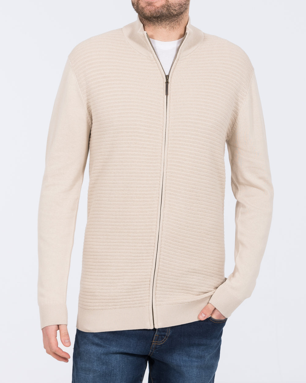 2t Tall Mens Extra Long Full Zip Up Cardigan (natural) | Tall Mens ...
