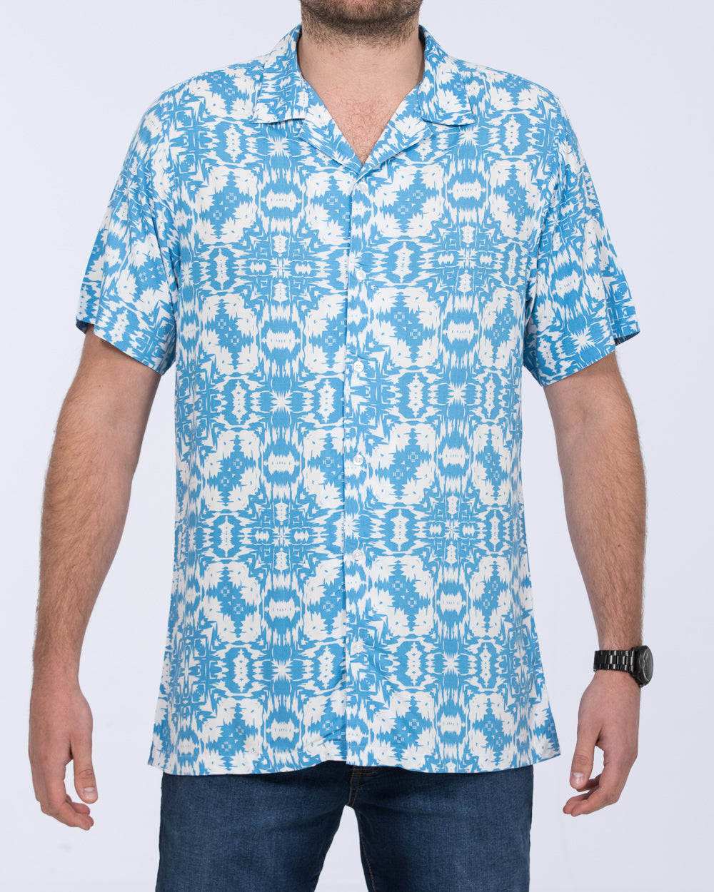 2t Dustin Short Sleeve Tall Mens Extra Long Revere Collar Shirt (blue ...