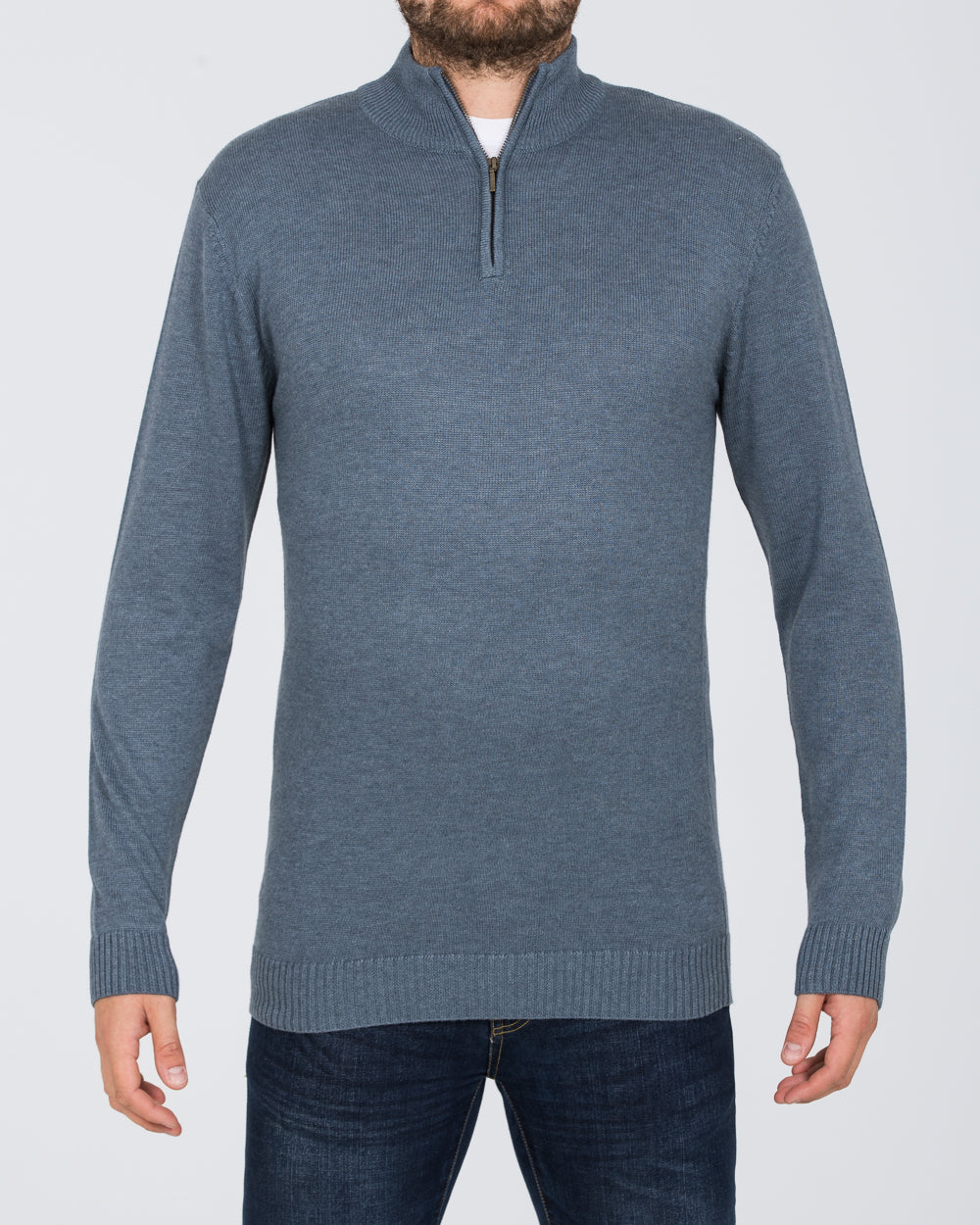 2t Tall Seawool Extra Long Quarter Zip Jumper (denim) | Tall Mens ...