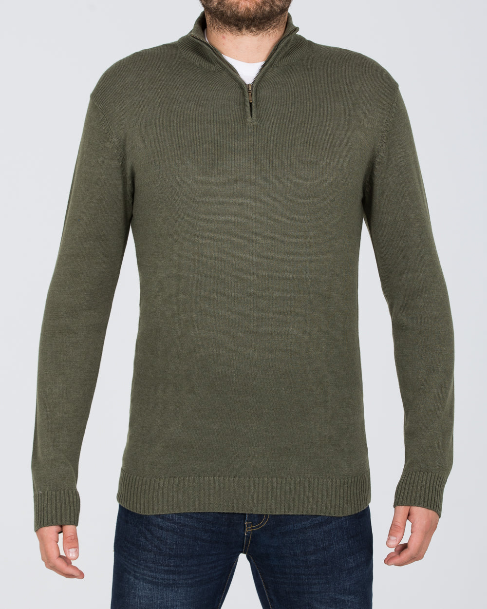 2t Tall Seawool Extra Long Quarter Zip Jumper (loden) | Tall Mens ...