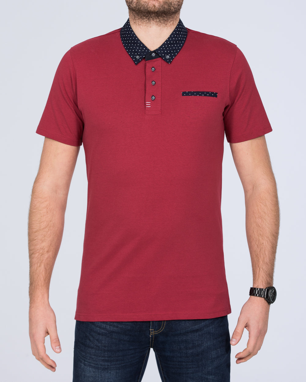 2t Slim Fit Tall Mens Extra Long Morgan Spotty Polo Shirt (burgundy ...