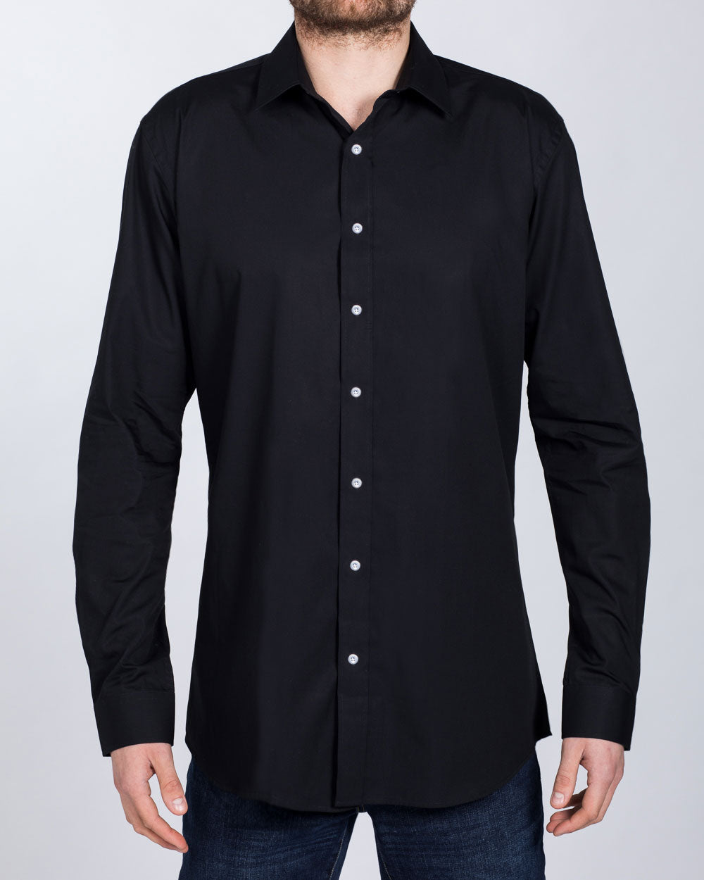 2t Regular Fit Tall Men Extra Long Length Shirt (black w/ white buttons ...