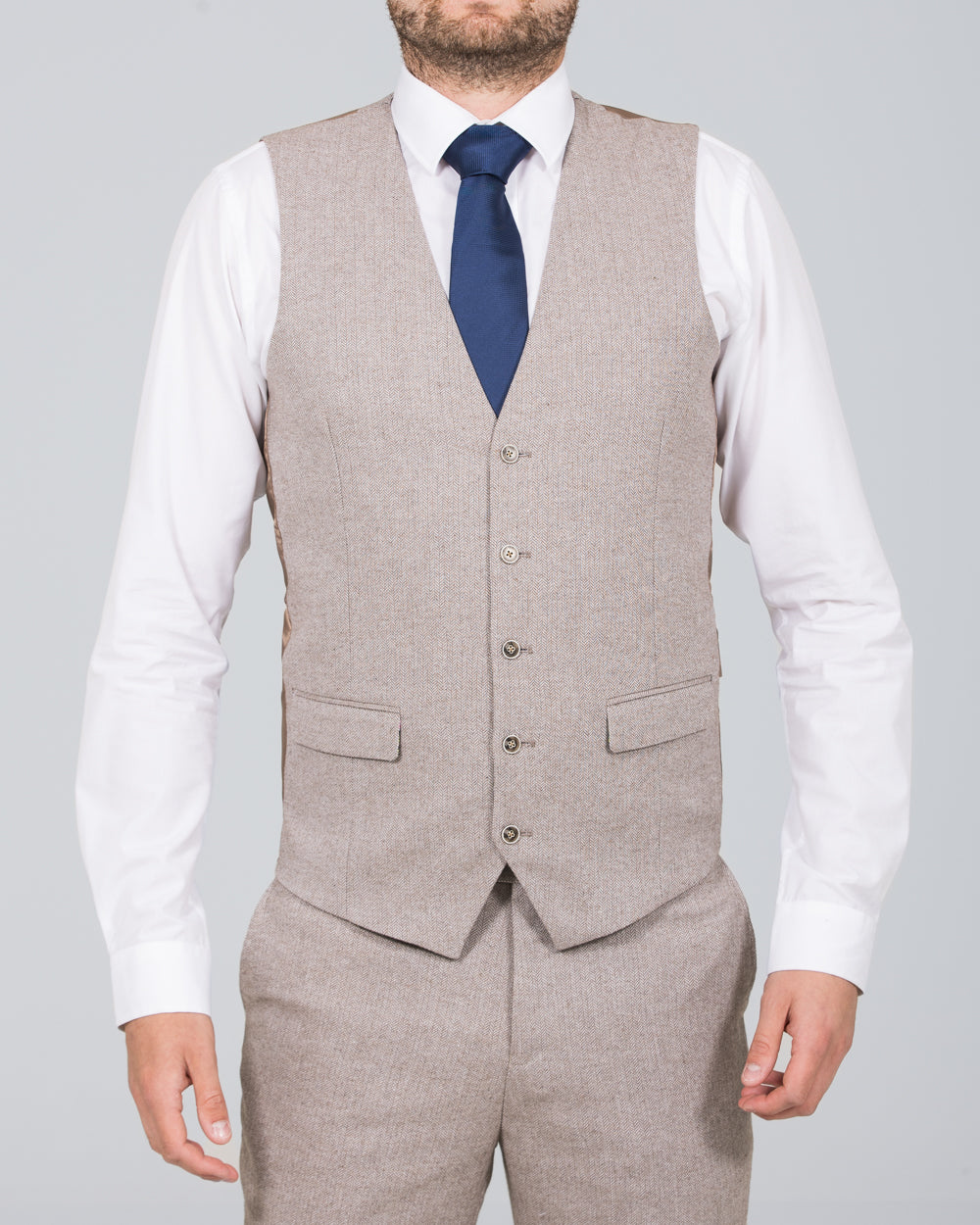 Skopes Jude Slim Fit Tall Waistcoat (stone herringbone) | Tall Mens ...