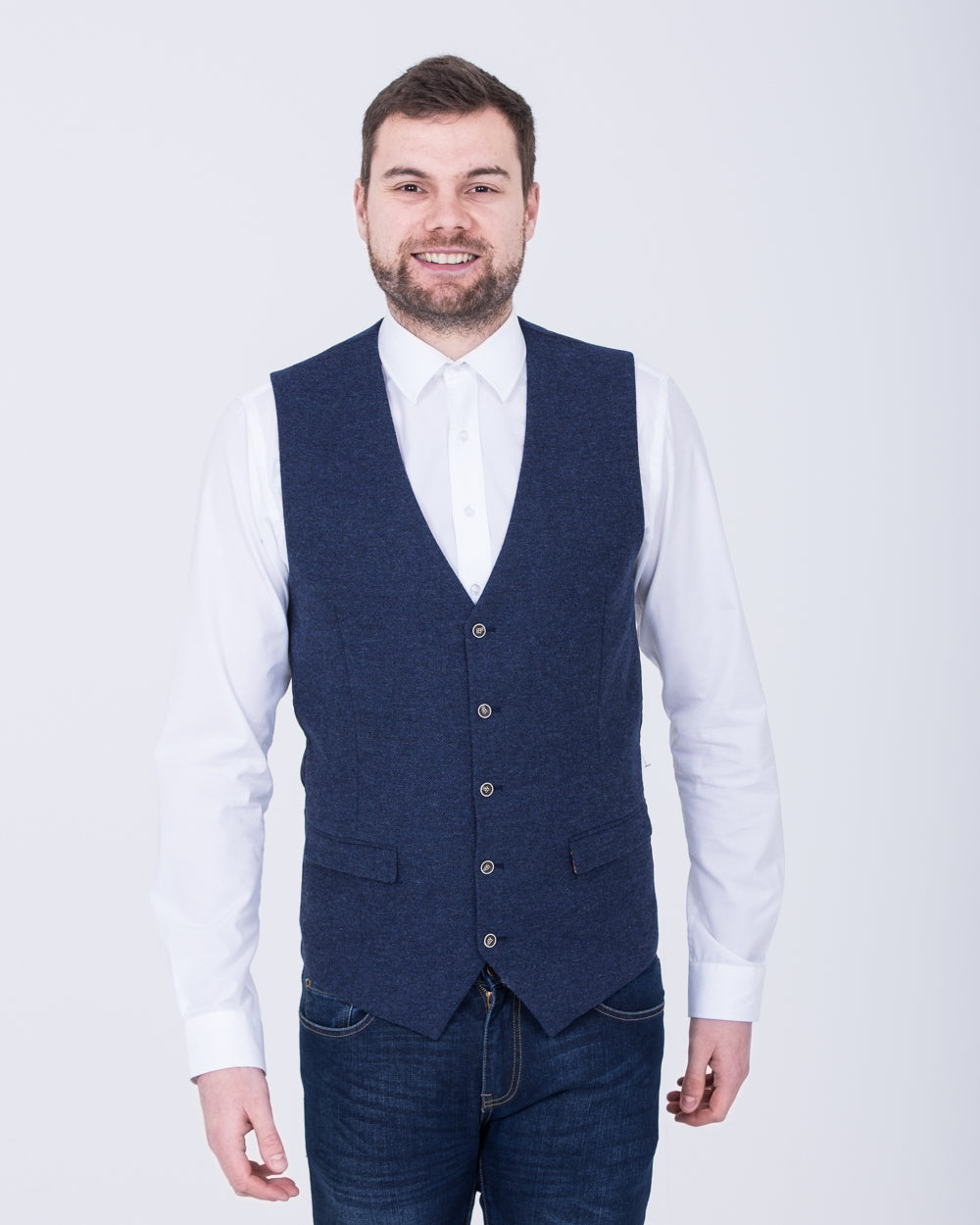 Skopes Jude Slim Fit Tall Extra Long Waistcoat (navy herringbone ...